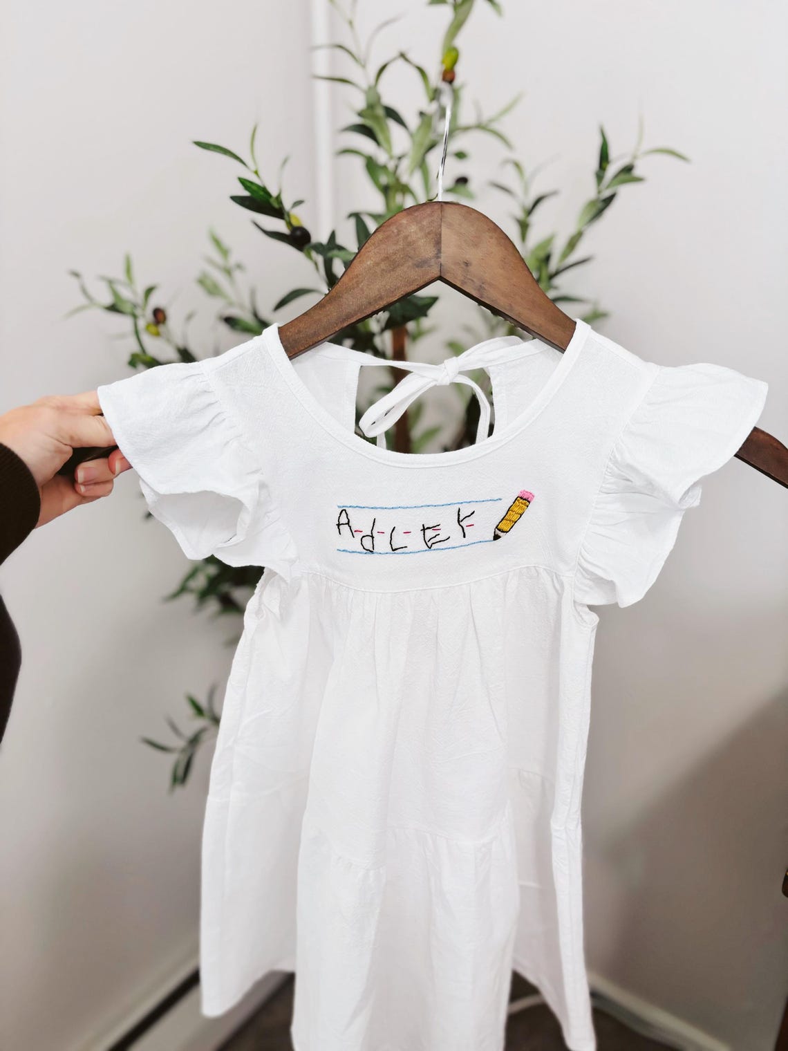 Back-to-school Hand Embroidered Girls Dress personal Handwriting - Etsy