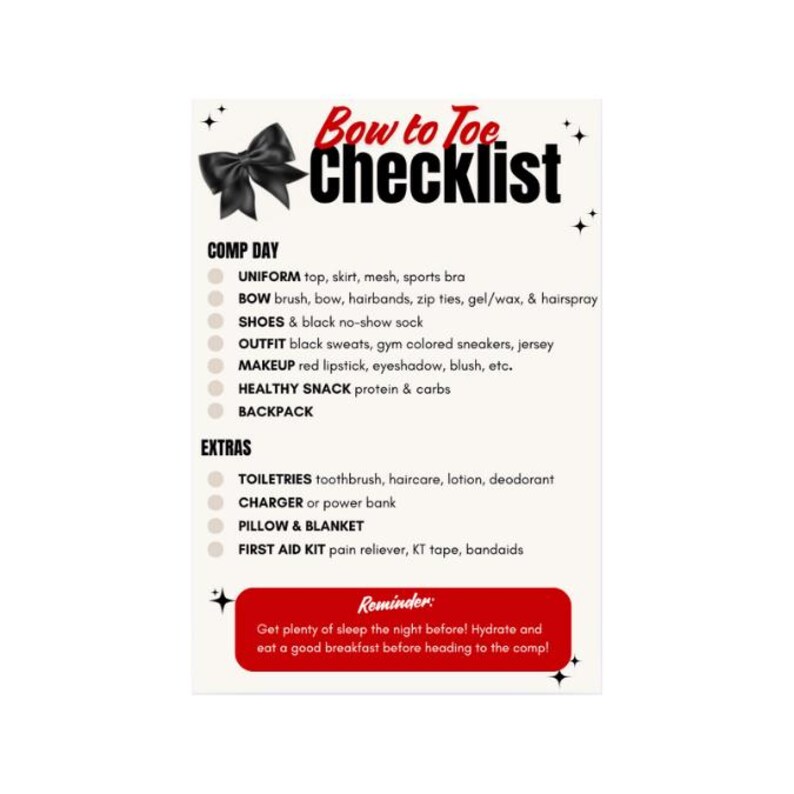 Bow to Toe Checklist - Etsy