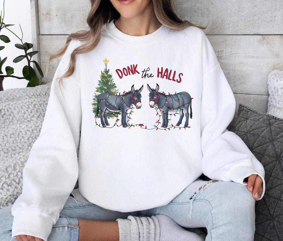 Funny Christmas Donkeys Tangled in Christmas Lights Sweatshirt, Holiday ...