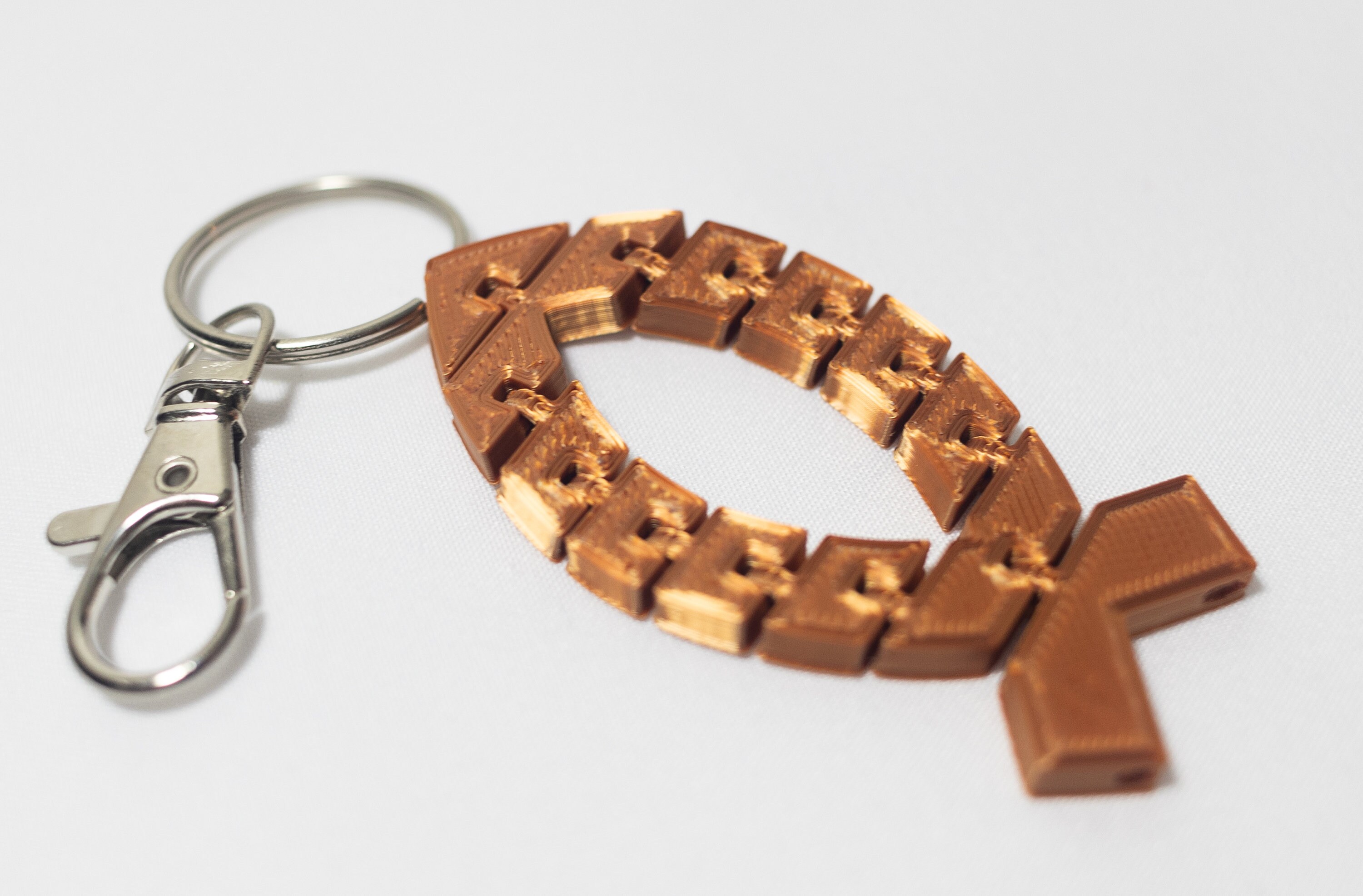 Christian Fish Keychain 3D Printed Ichthys Symbol Flexible Linked ...