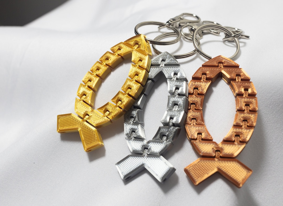 Christian Fish Keychain 3D Printed Ichthys Symbol Flexible Linked ...