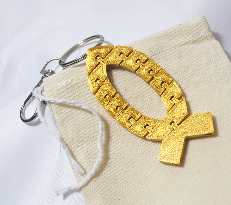 Christian Fish Keychain 3D Printed Ichthys Symbol Flexible Linked ...