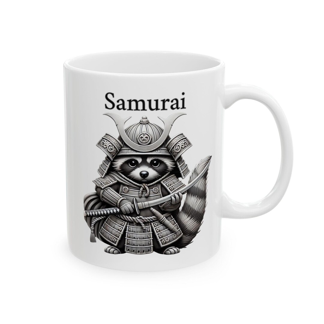 Samurai Raccoon Warrior Mug - Cute Animal Coffee Cup, Japanese Warrior ...