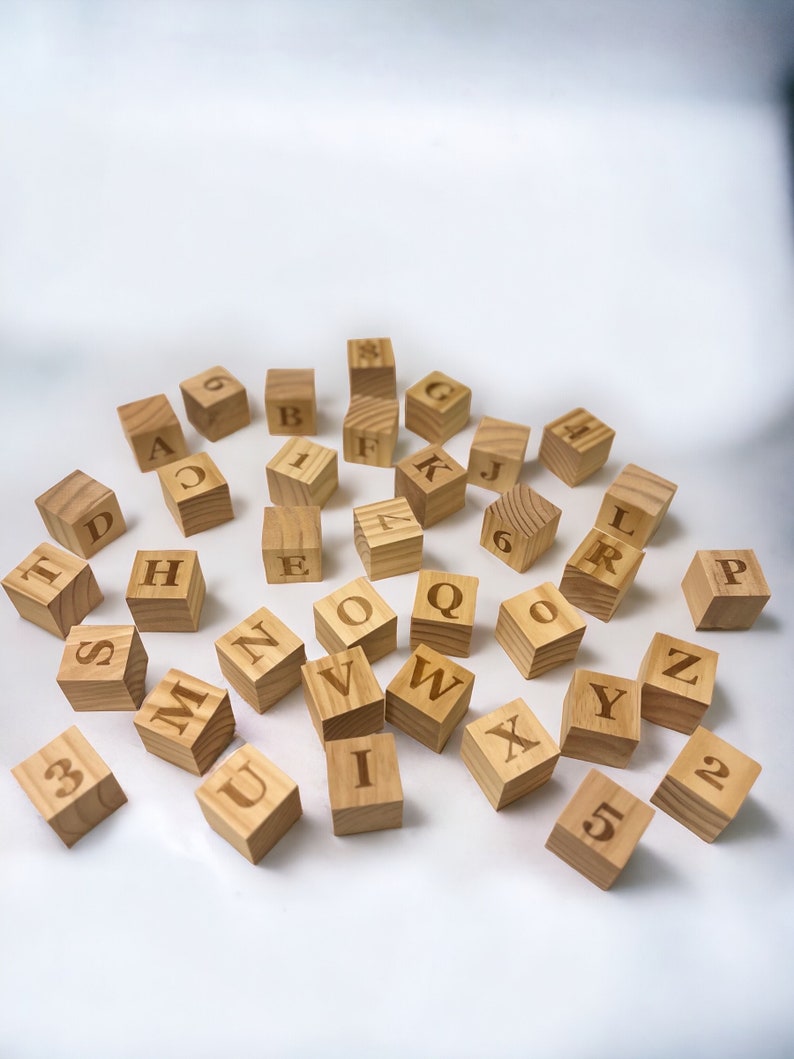 Wood Alphabet Block Set With Numbers, Wooden Block Set, ABC Alphabet ...