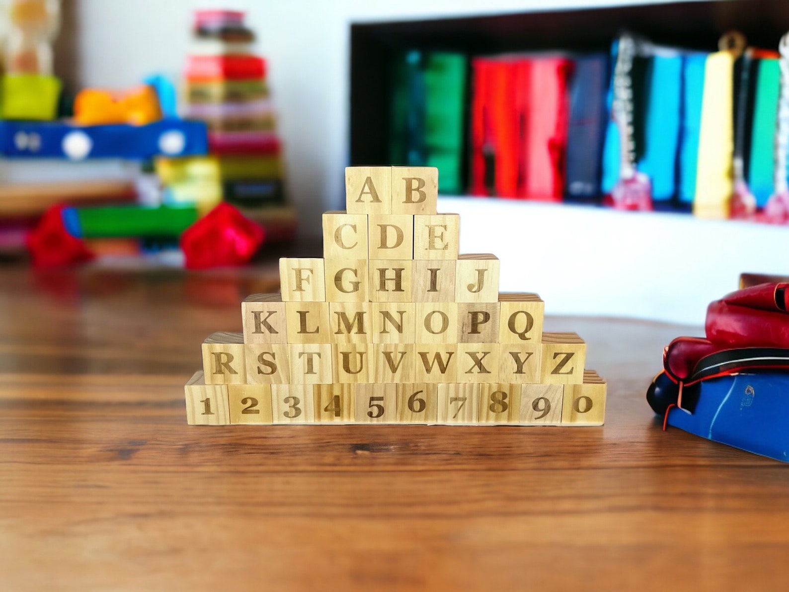 Wood Alphabet Block Set With Numbers, Wooden Block Set, ABC Alphabet ...