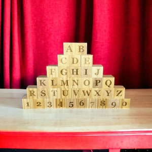 Wood Alphabet Block Set With Numbers, Wooden Block Set, ABC Alphabet ...