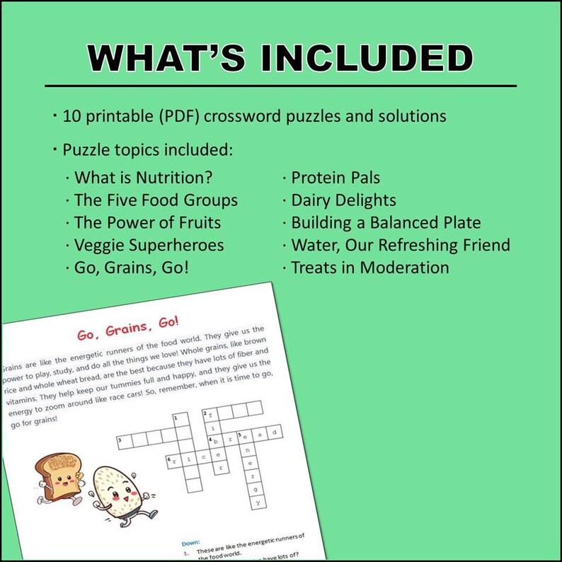 Story-based Crossword Puzzles for Kids Nutrition & Five Food Groups ...