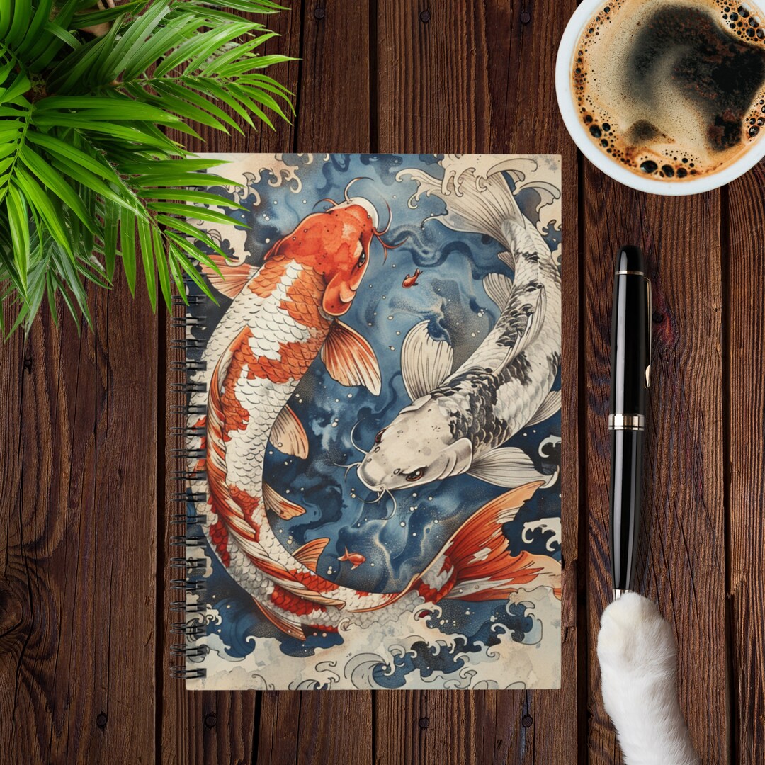 Koi Fish Notebook Yinyang Japanese Notebook Spiral Bound Koi Fish Art ...