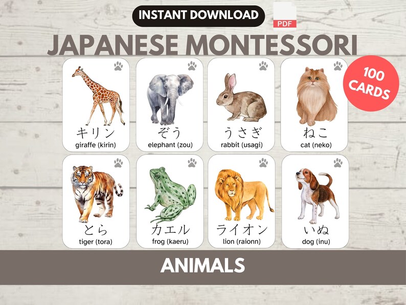 Japanese Animals Digital Flashcards First Words Study Japanese ...