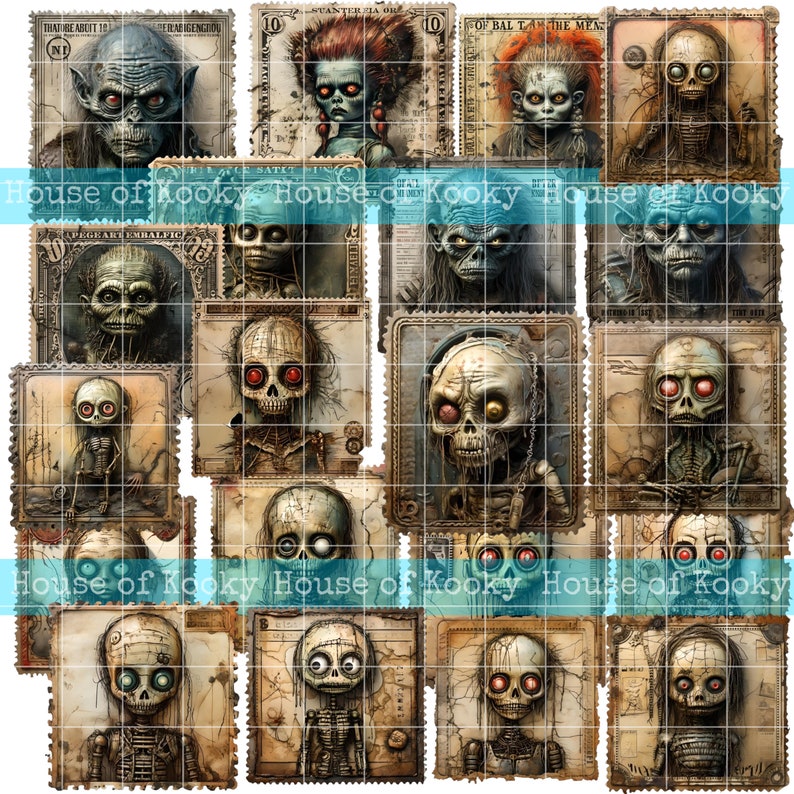 20 Weird and Creepy Stamps. Printable, Digital Illustration, Horror ...