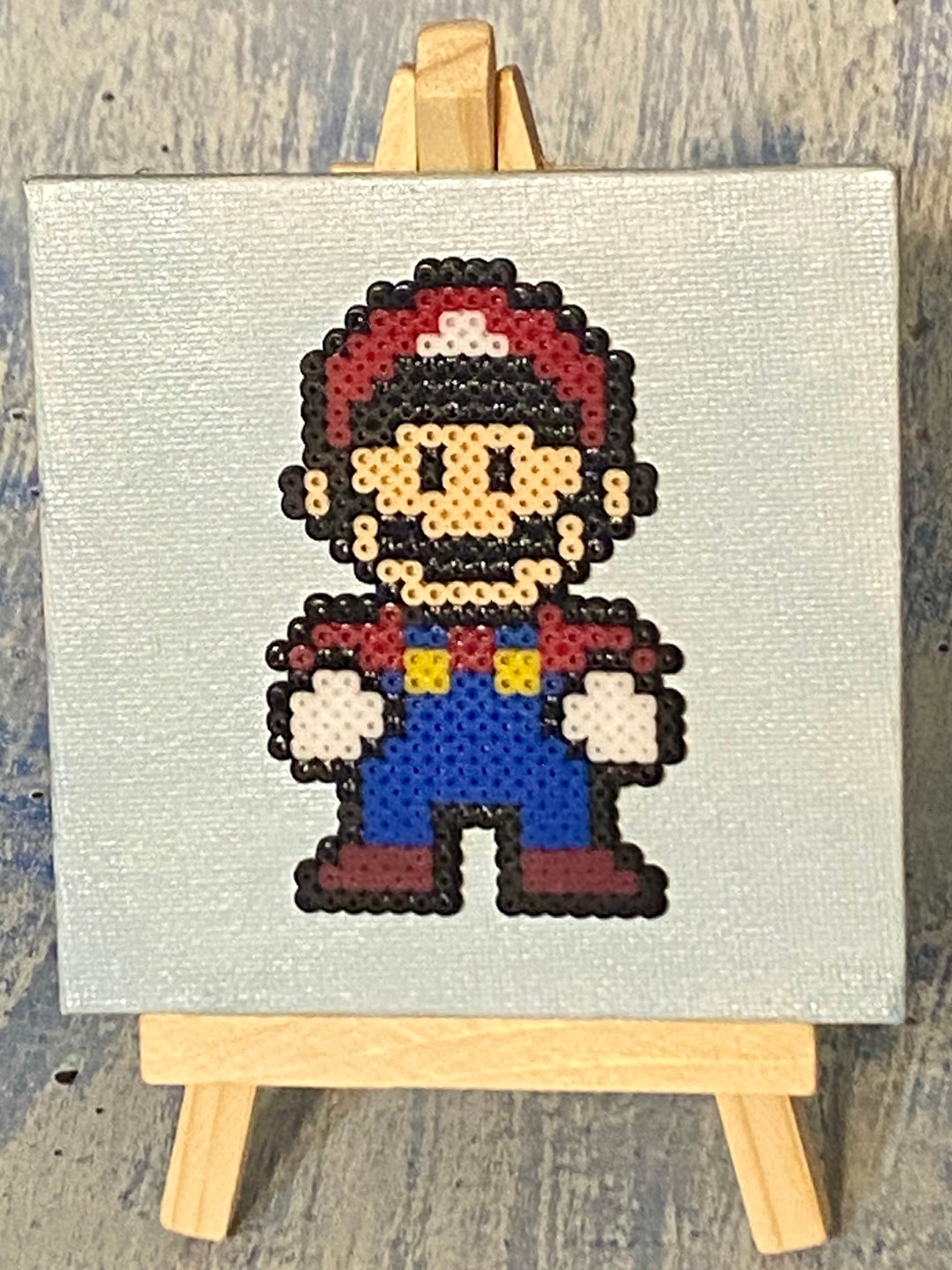 Handmade Pixel Mini Perler Bead Art Canvas and Easel Super Mário ...