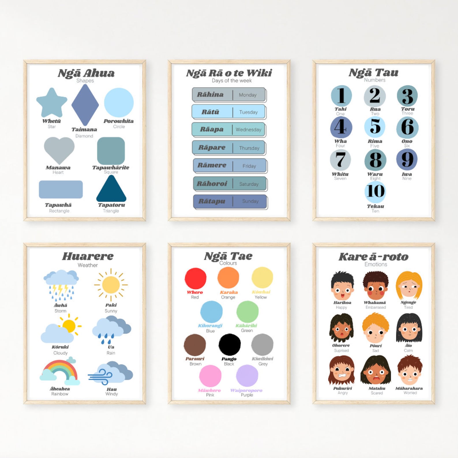Set of 6 Te Reo Maori Educational Posters Maori Language for Kids ...