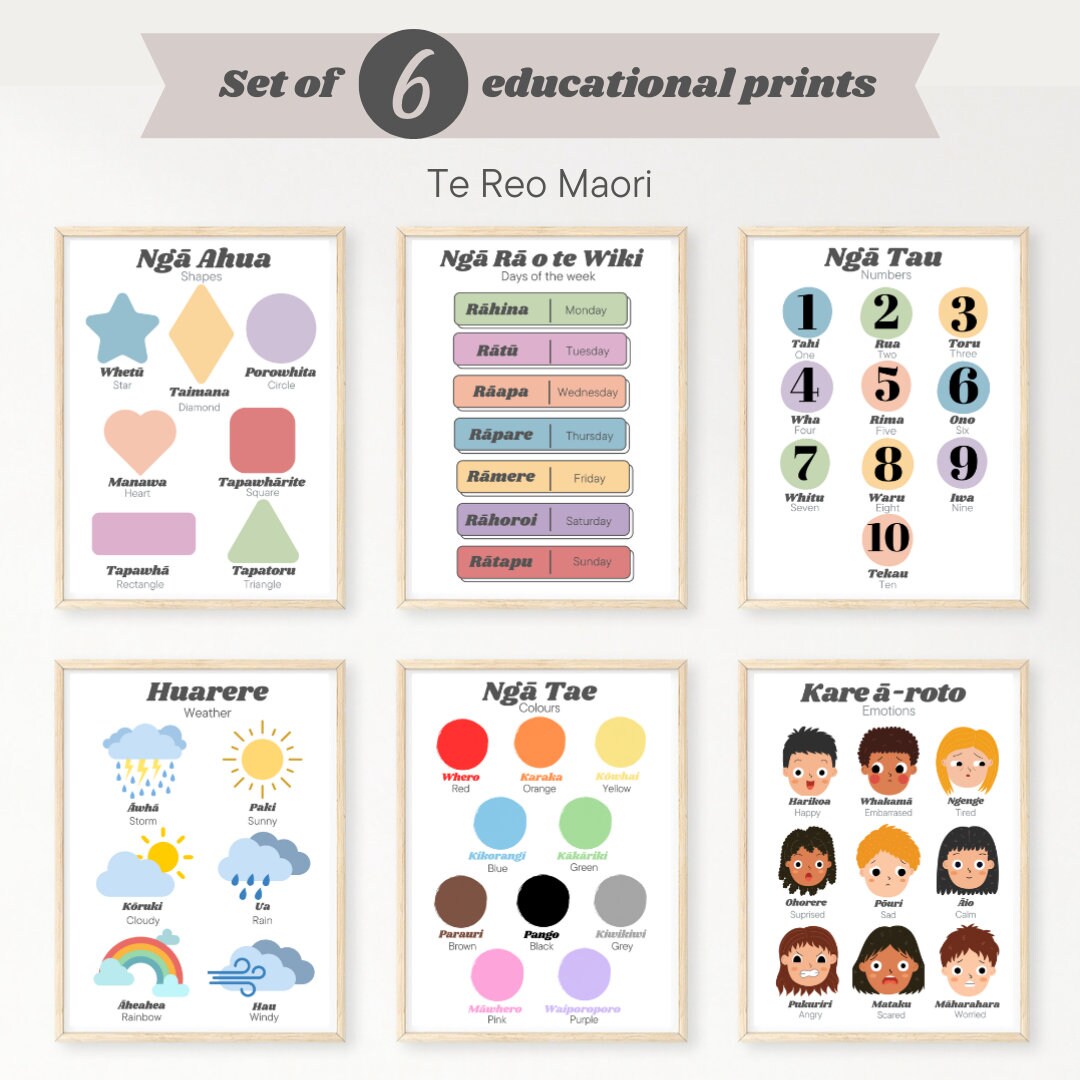 Set of 6 Te Reo Maori Educational Posters Maori Language for Kids ...