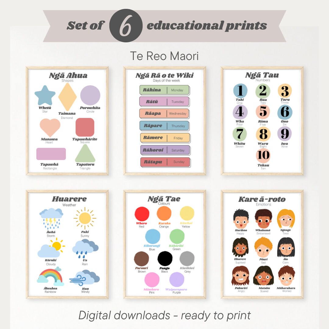 Set of 6 Te Reo Maori Educational Posters Maori Language for Kids ...