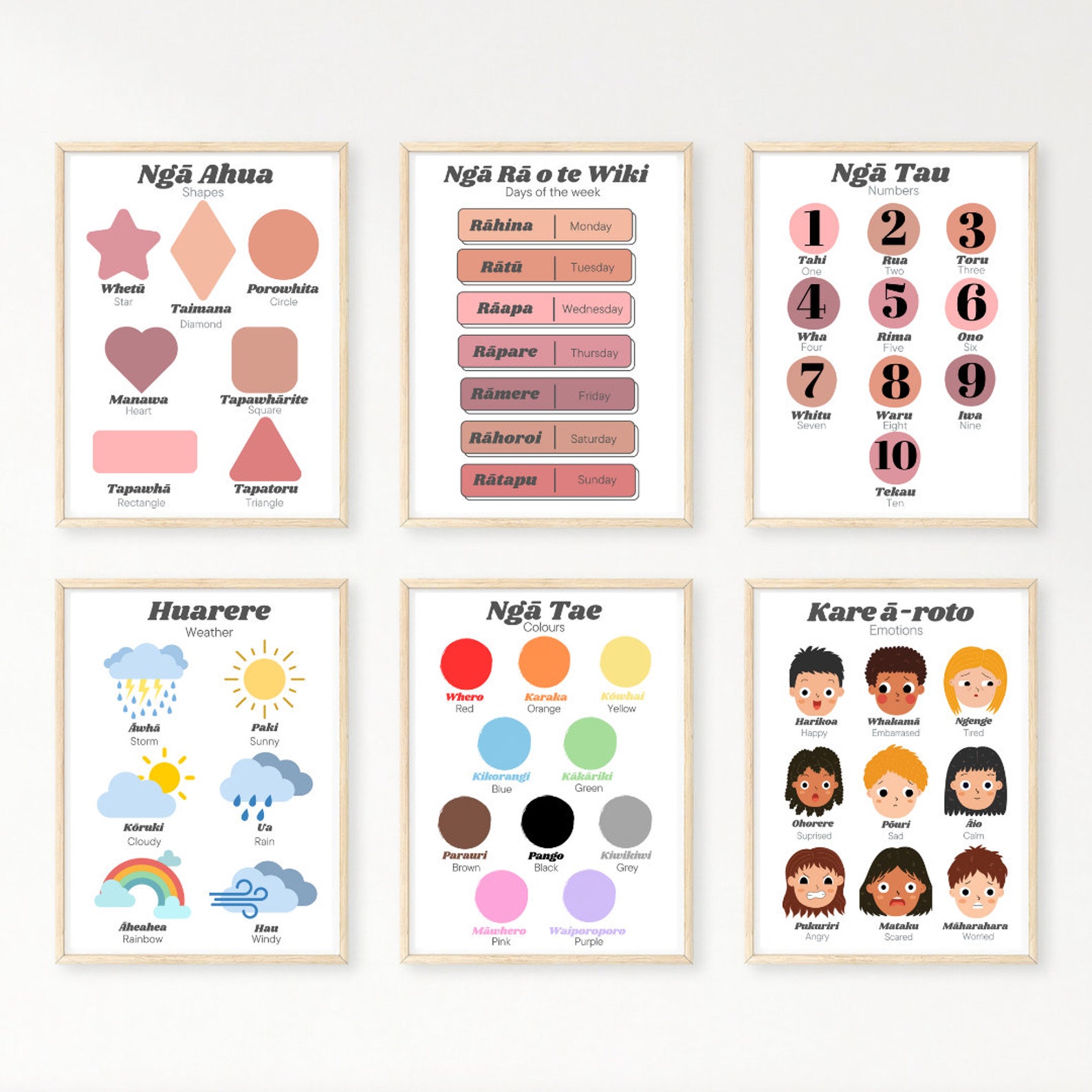 Set of 6 Te Reo Maori Educational Posters Maori Language for Kids ...