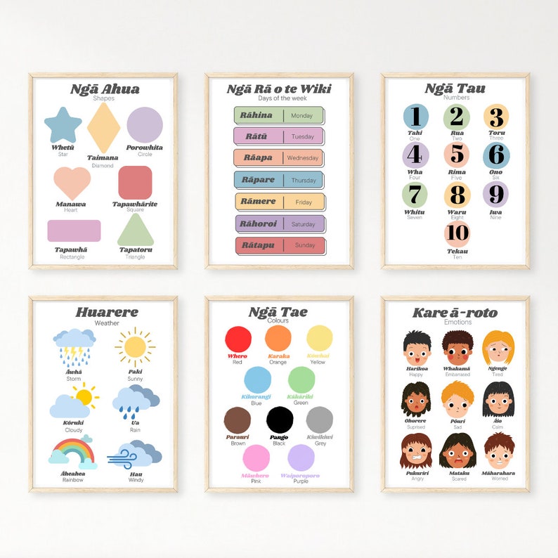 Set of 6 Te Reo Maori Educational Posters Maori Language for Kids ...