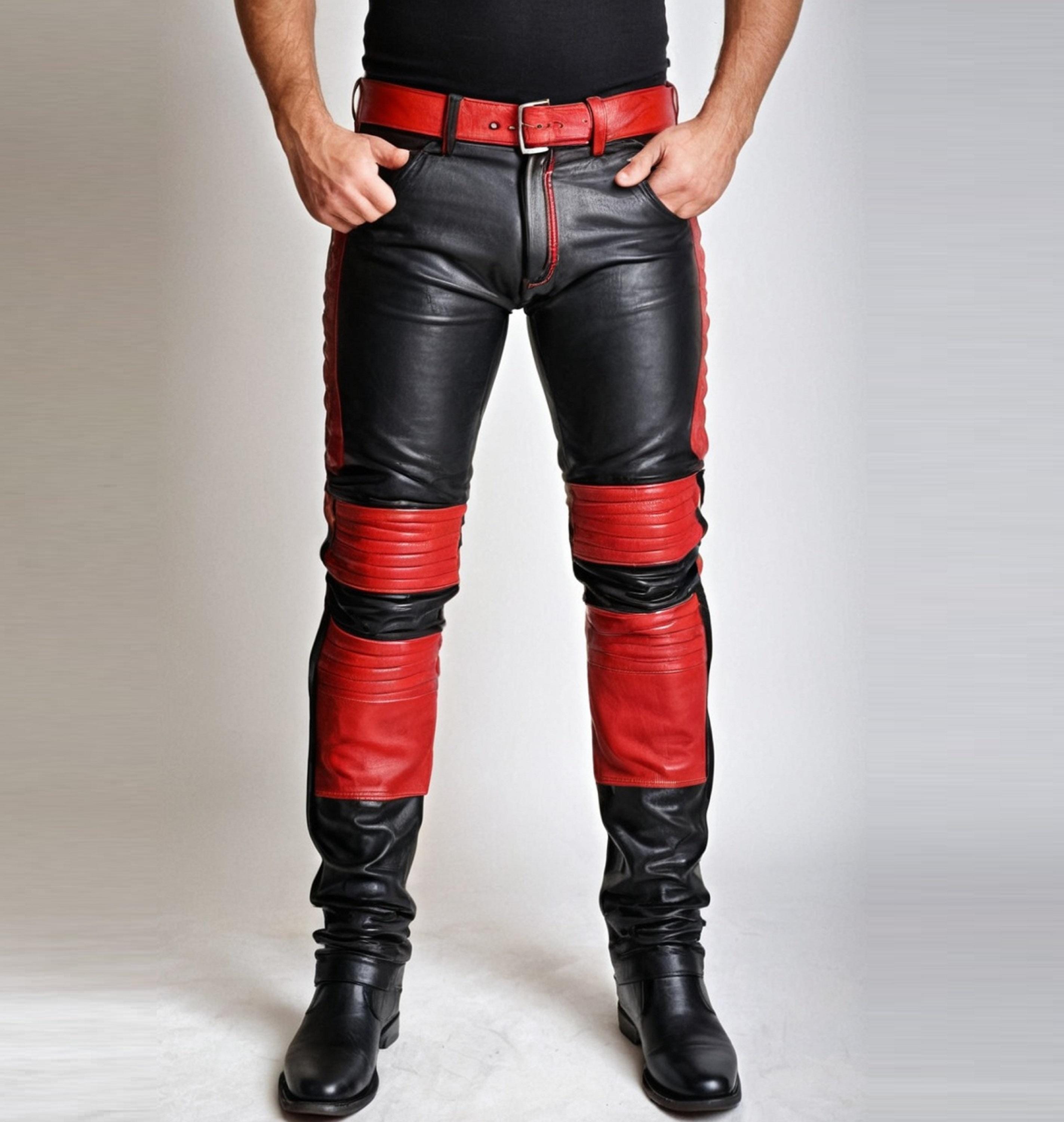 Red and black leather pants store