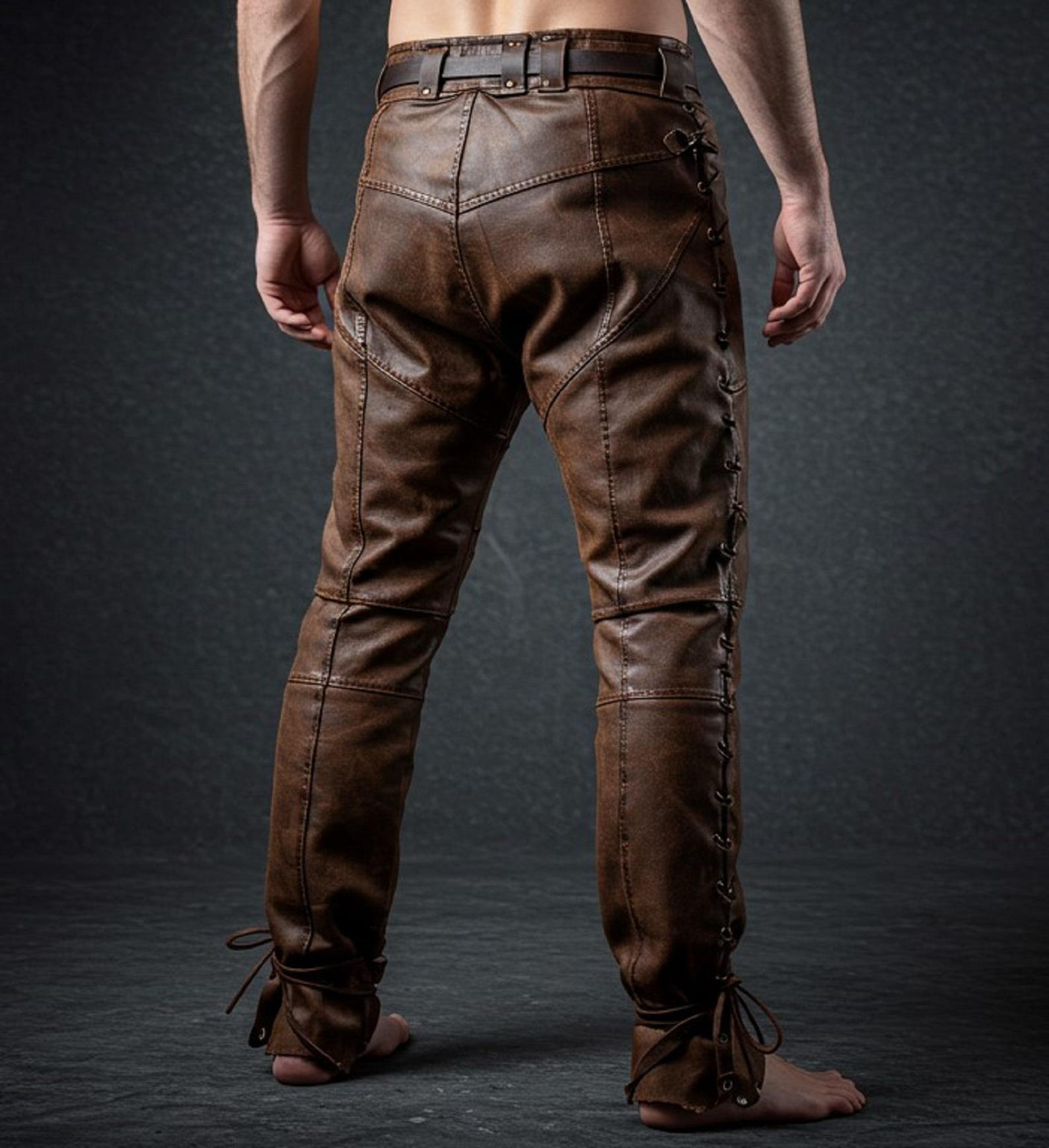 Men’s Brown Leather Lace-up Pants | Viking Renaissance LARP Trousers ...