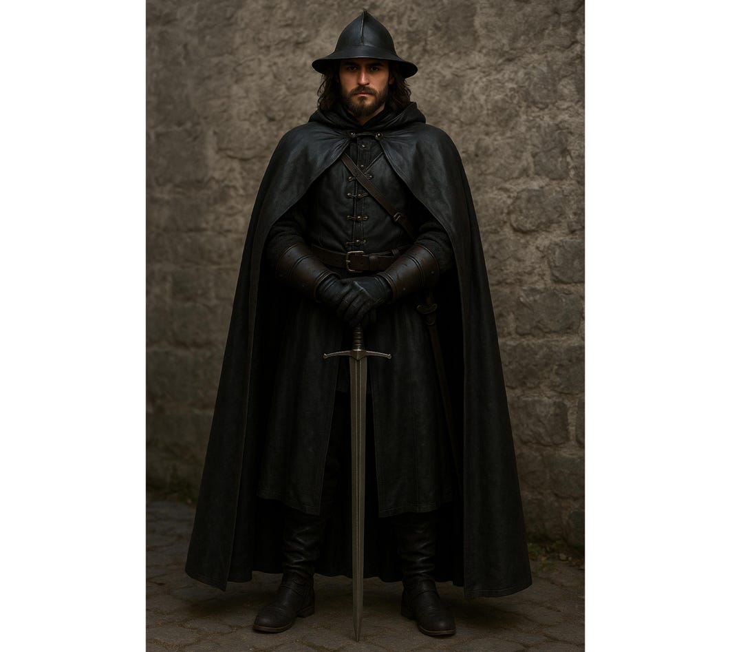 Medieval Black Leather Cloak Costume | Gothic Warrior LARP Outfit ...