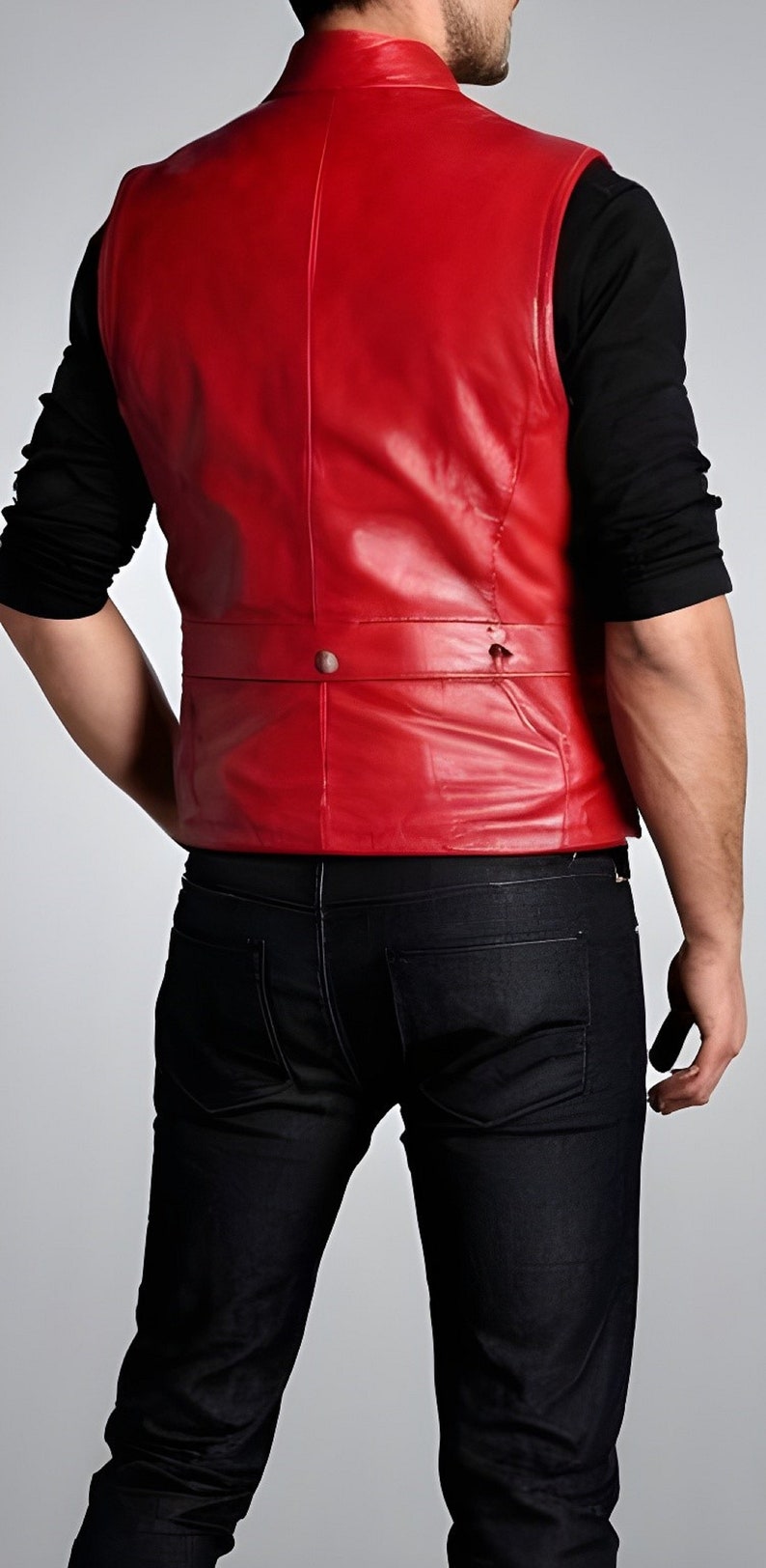 Handmade Red Leather Biker Vest: Genuine Cow Leather Steampunk ...