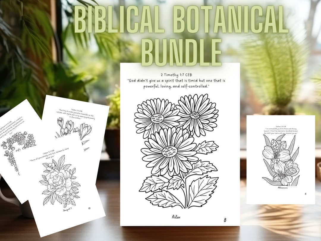 Bible Botanical Coloring Book Bundle - Printable Pages With Bible ...