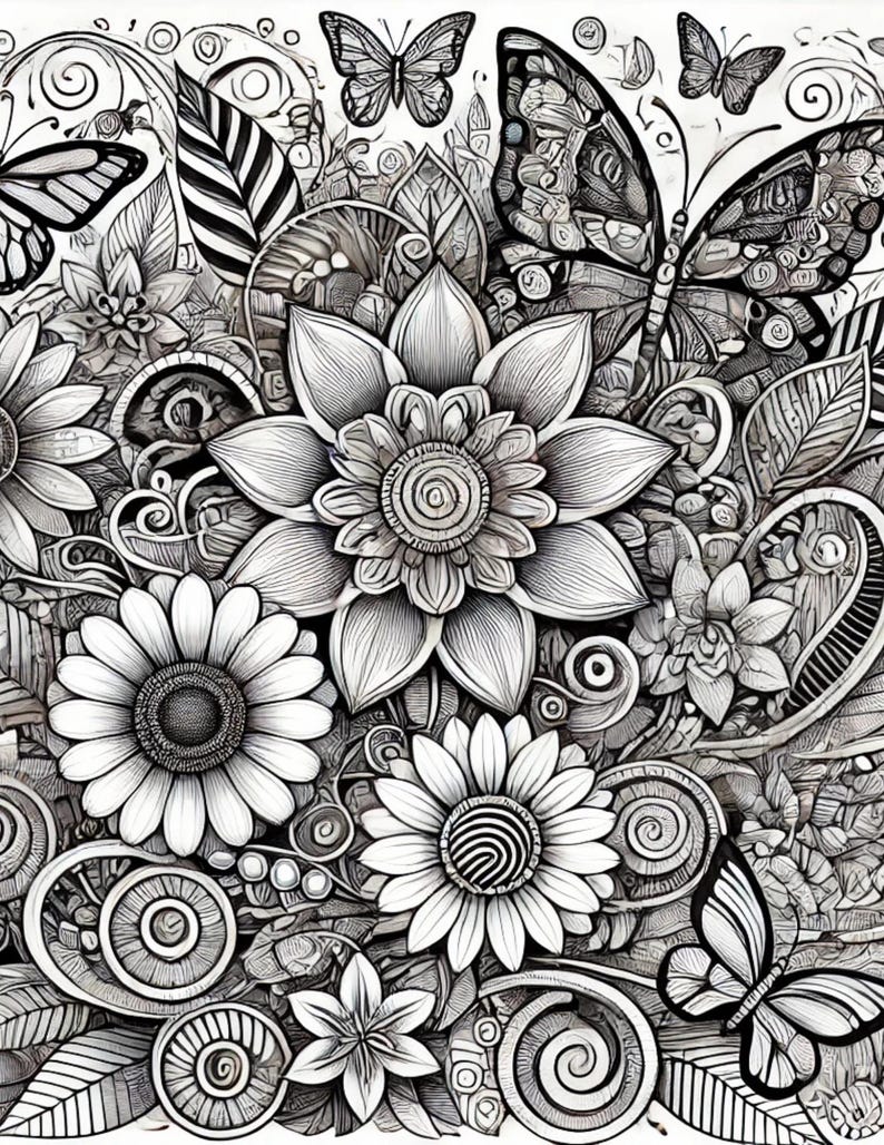 Abstract Flower Coloring Book for Adults | Digital Download | Relaxing ...