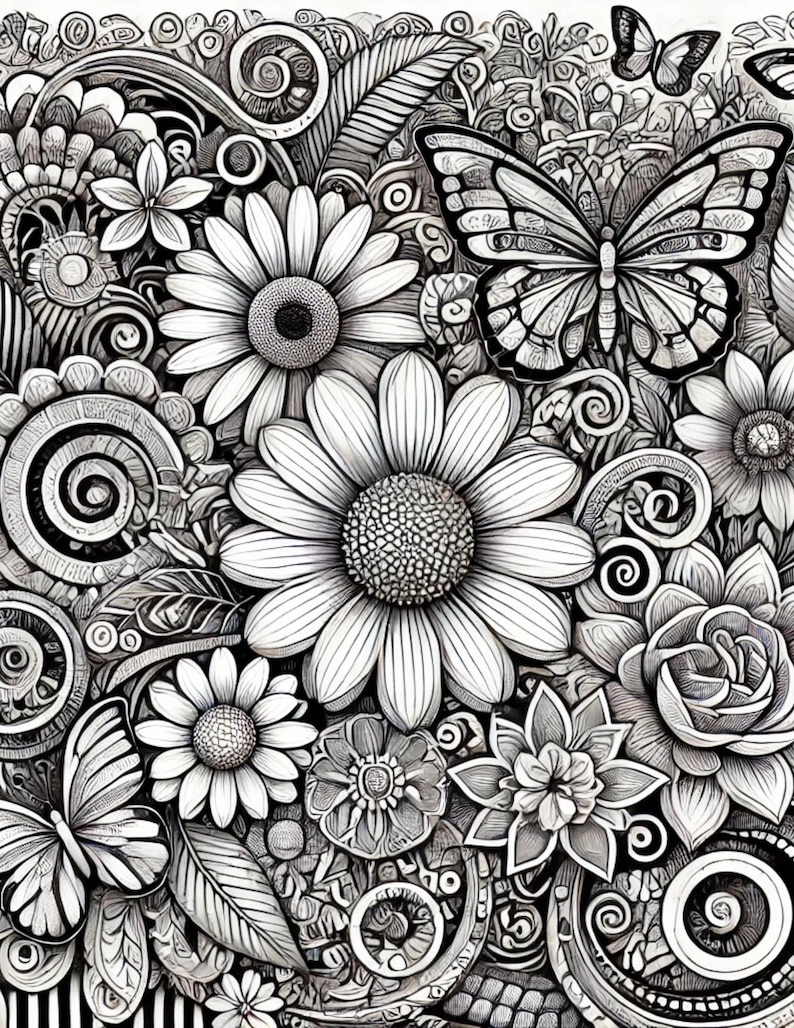 Abstract Flower Coloring Book for Adults | Digital Download | Relaxing ...