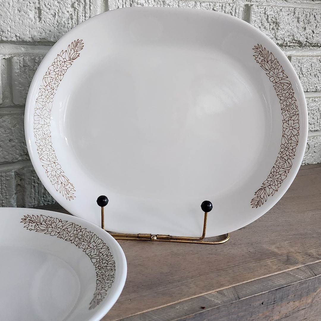 Vintage Corelle by Corning Serving Dish Brown Woodland Floral Design ...