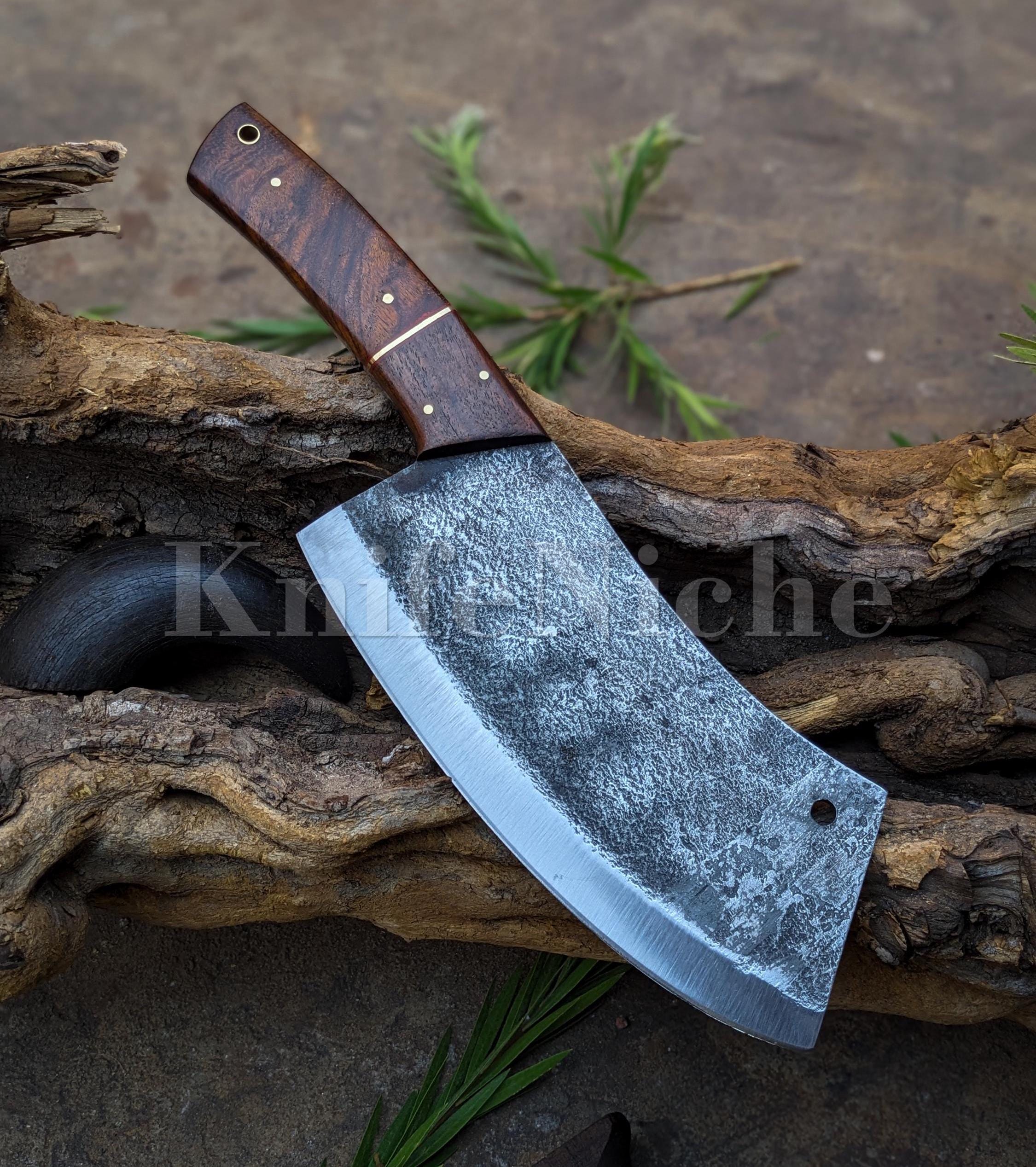 Cleaver Knife Custom Handmade Kitchen Knife, Curve Blade Cleaver Full ...