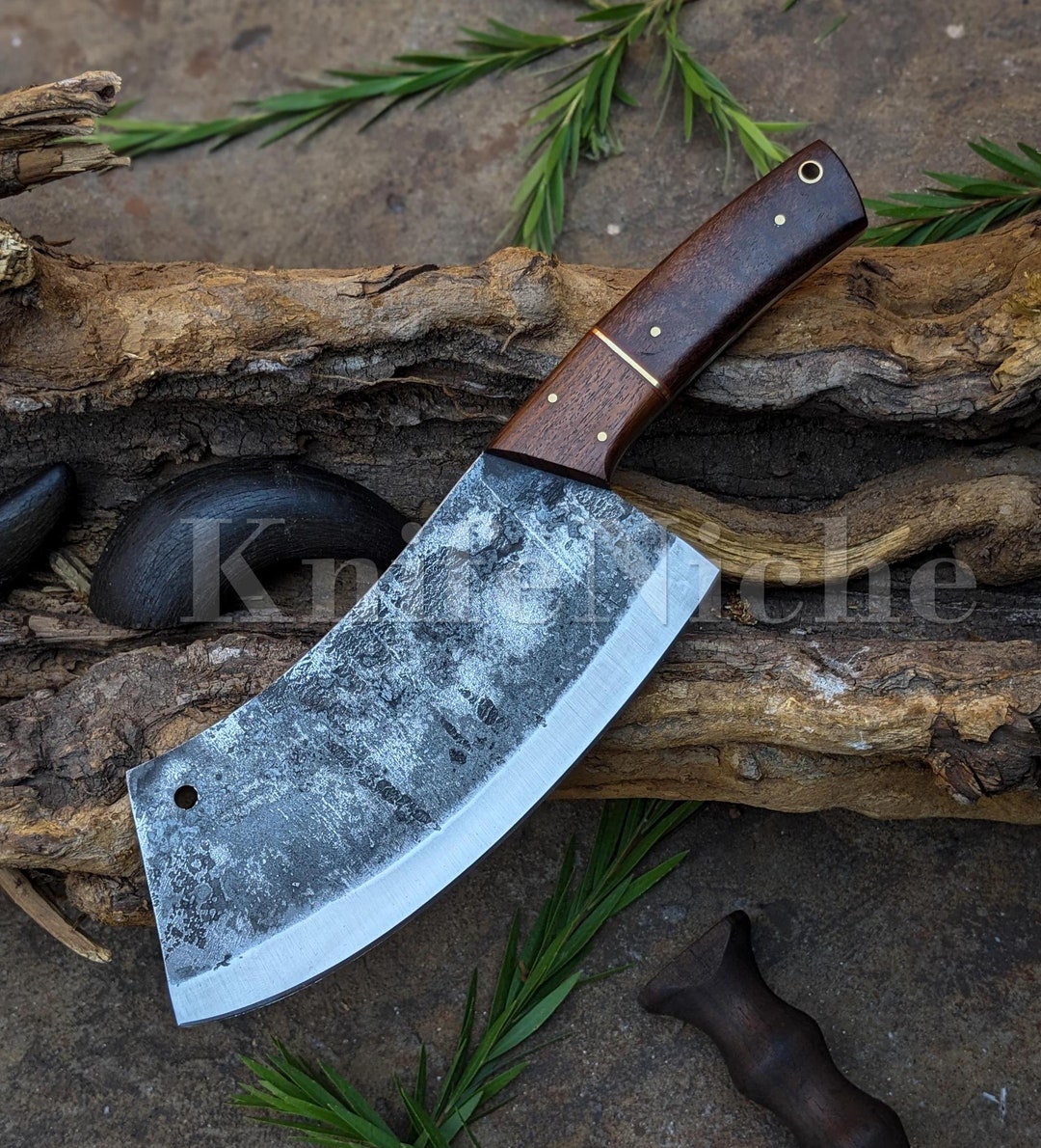 Cleaver Knife Custom Handmade Kitchen Knife, Curve Blade Cleaver Full ...