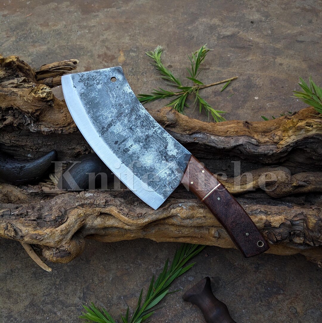 Chef Cleaver Knife Custom Handmade Heavy Duty Forged Thick Blade, Full ...