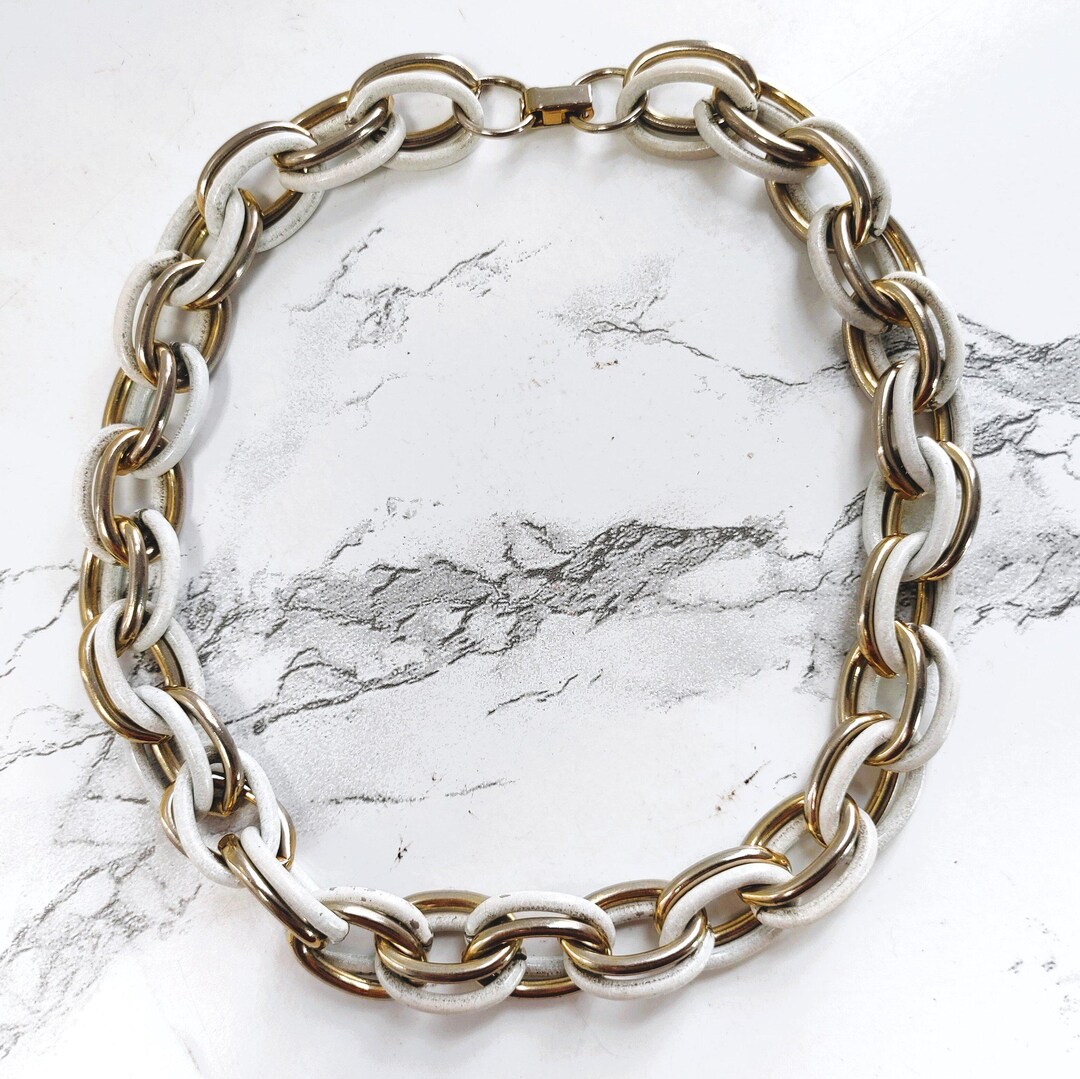 Vintage 1980s White & Gold Chain Link Necklace - Etsy