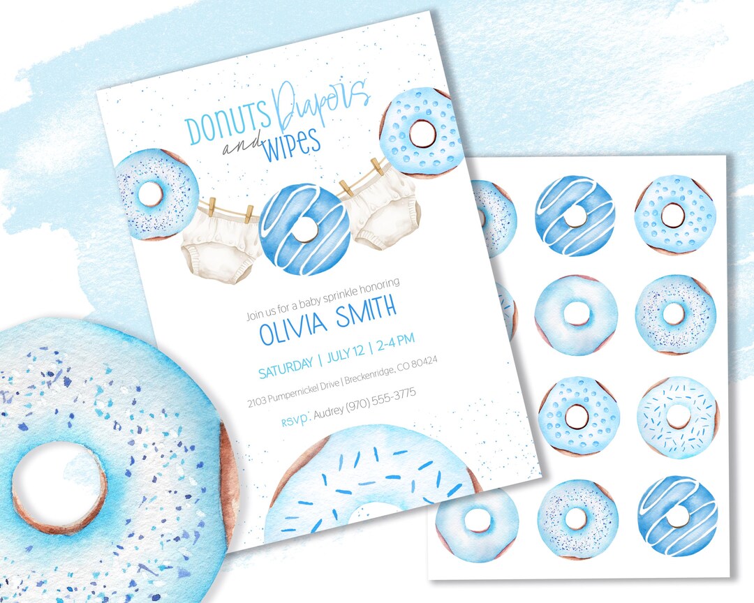 Donuts Diapers Wipes Baby Shower Invitation: Minimalist Sprinkle ...