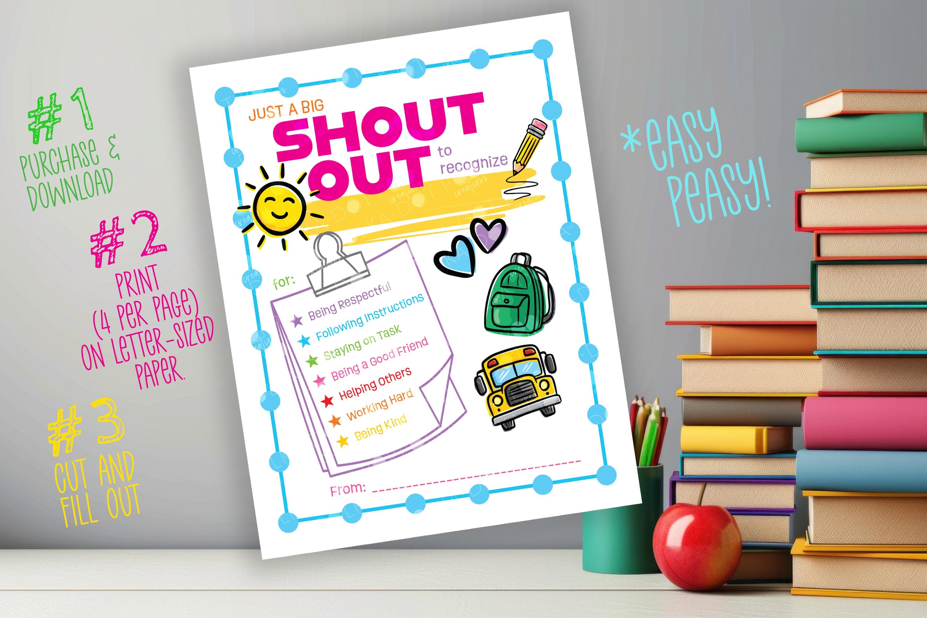 Student Shout Out Note: Teacher Mail, Backpack Brag Tag (PDF Printable ...