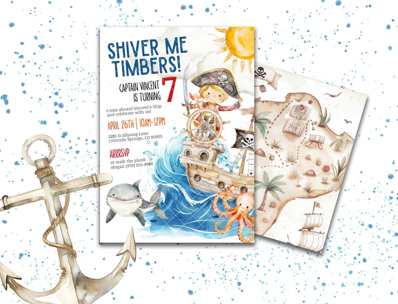 Pirate Birthday Invitation: Shiver Me Timbers, 5x7 Printable (digital ...