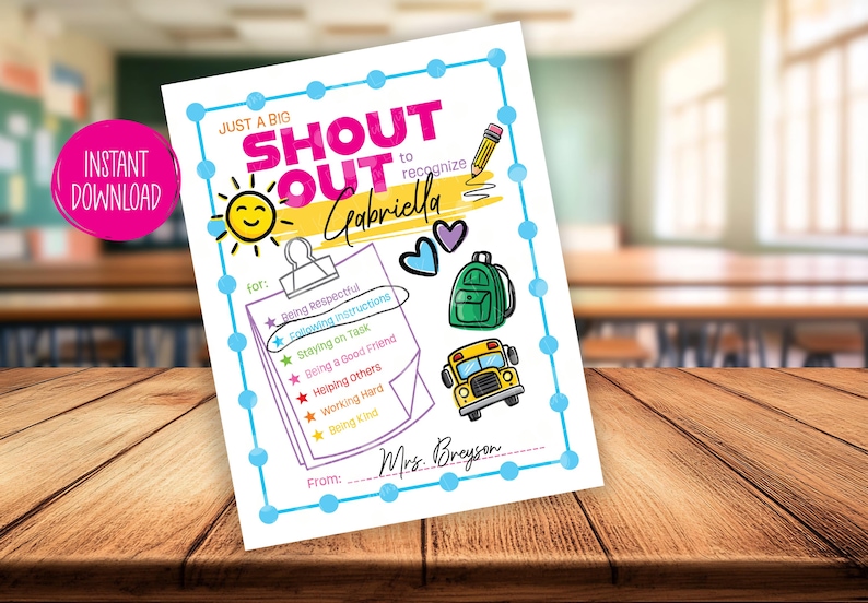 Student Shout Out Note: Teacher Mail, Backpack Brag Tag (PDF Printable ...