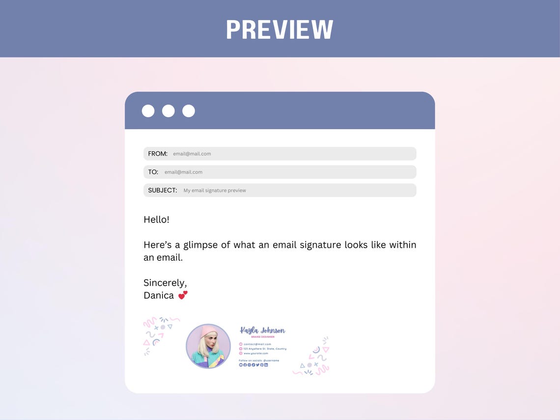 Purple Email Signature Template Canva Email Template Email Marketing ...