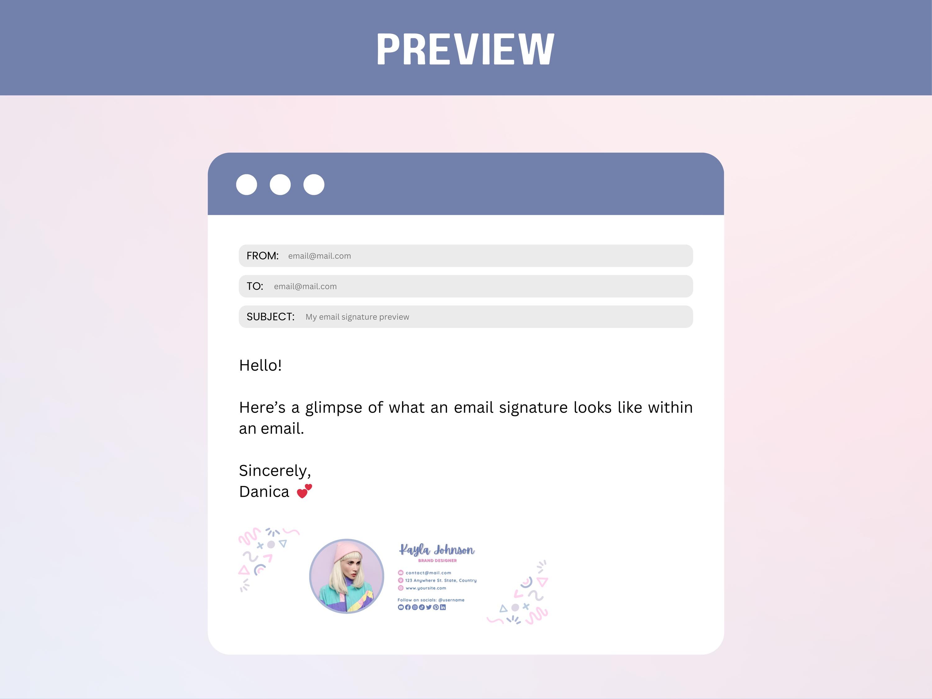 Purple Email Signature Template Canva Email Template Email Marketing ...
