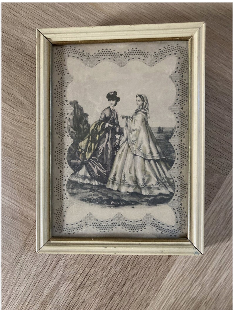 Victorian Women Walking in the Park Etched Drawing Radio Picture Frame ...