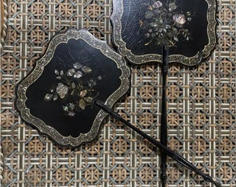 Antique Victorian Papier Mache Face Screen Fan - Etsy