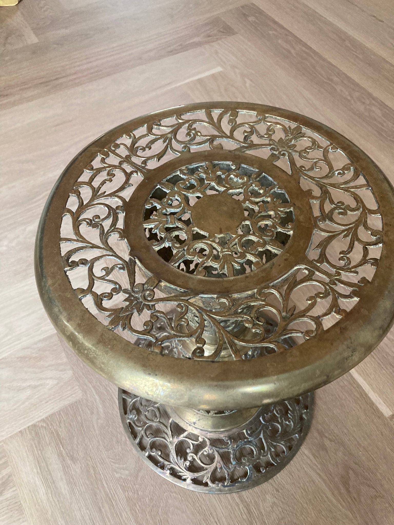 Vintage Ornate Solid Brass Plant Stand | Brass Pierced Hollywood ...