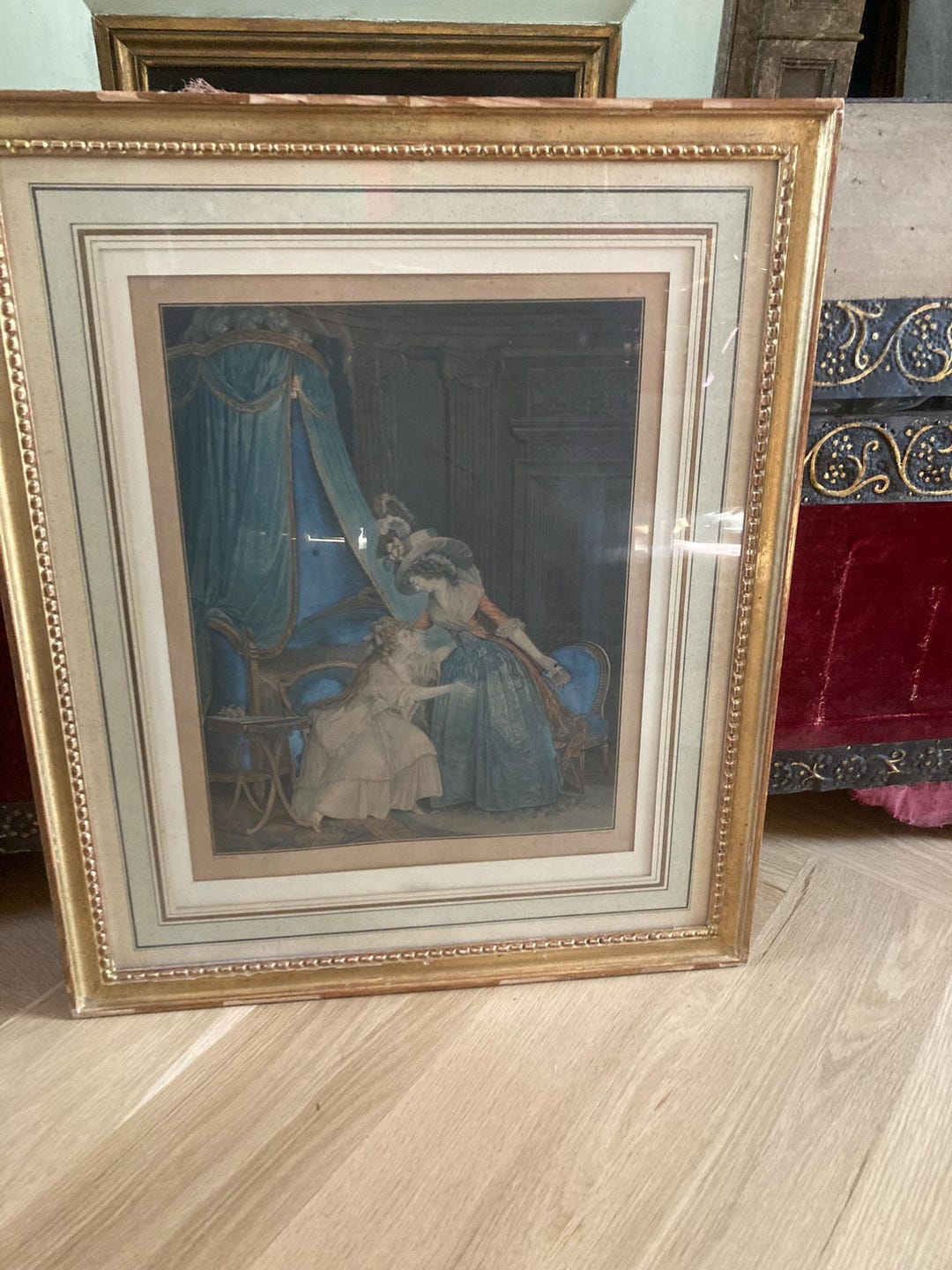 Romantic 19th Century Colored Lithograph "indiscretion" After Nicolas ...