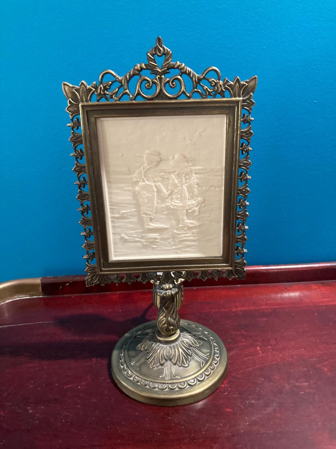 Victorian Style Brass Lithophane Children's at the Seashore -night ...