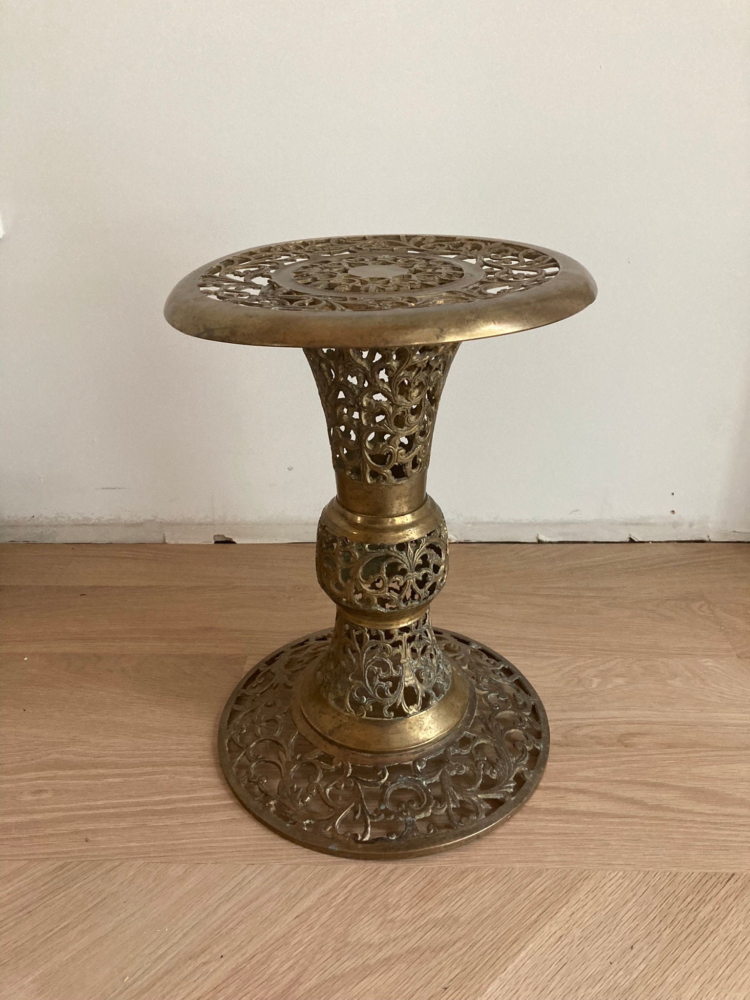 Vintage Ornate Solid Brass Plant Stand | Brass Pierced Hollywood ...