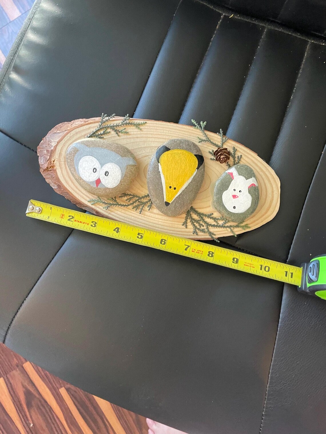 Hand Painted Rock Display on Wood Plaque, Owl, Fox, Rabbit - Etsy