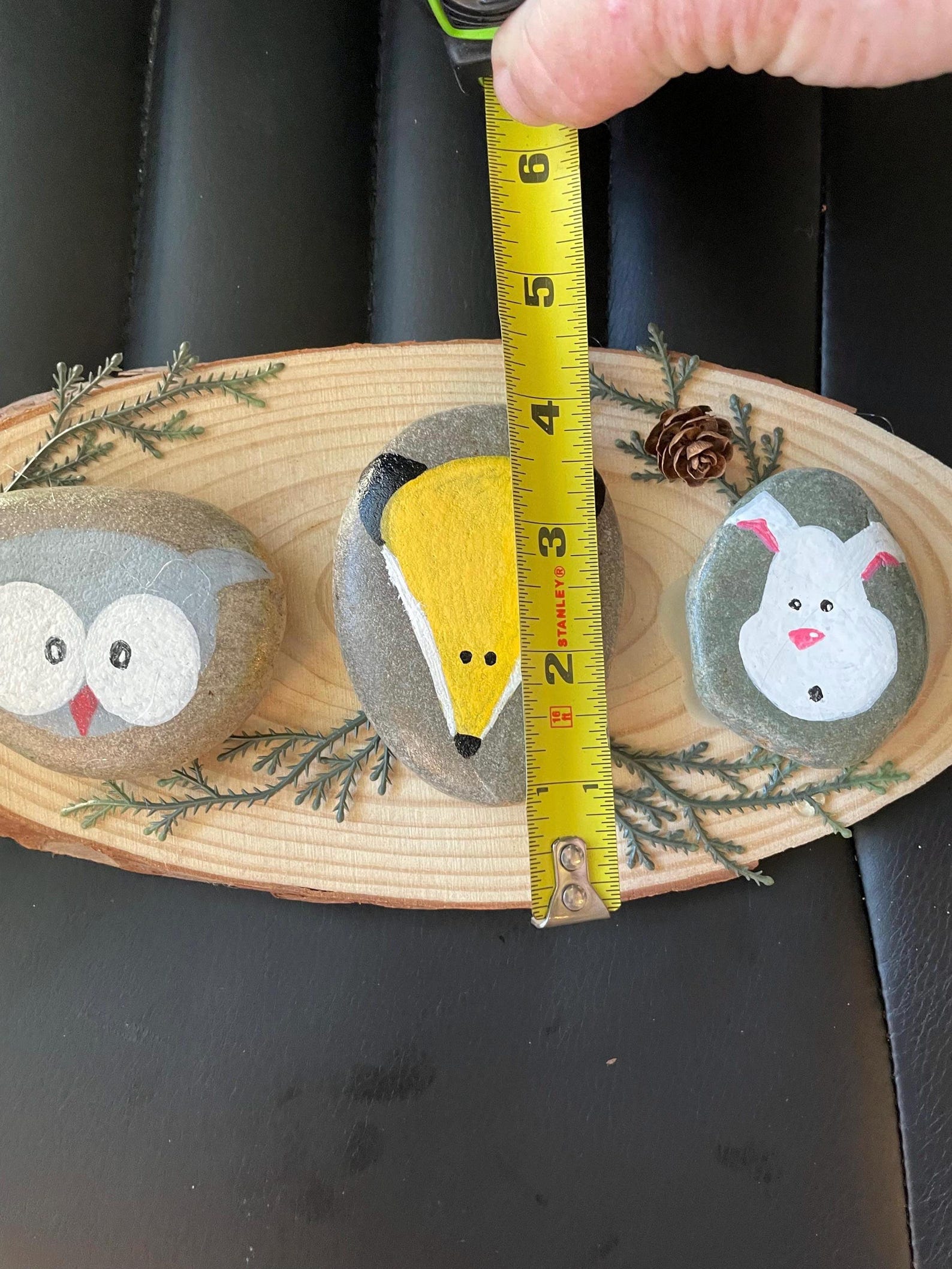 Hand Painted Rock Display on Wood Plaque, Owl, Fox, Rabbit - Etsy