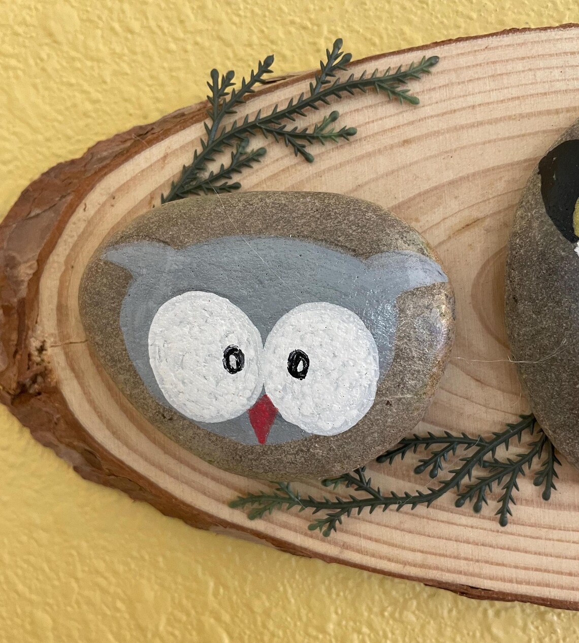 Hand Painted Rock Display on Wood Plaque, Owl, Fox, Rabbit - Etsy