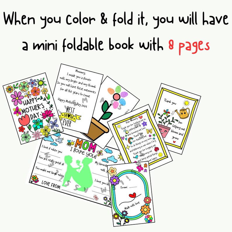 Mother's Day Mini Foldable Book for Kids, Coloring Pages and Handprint ...