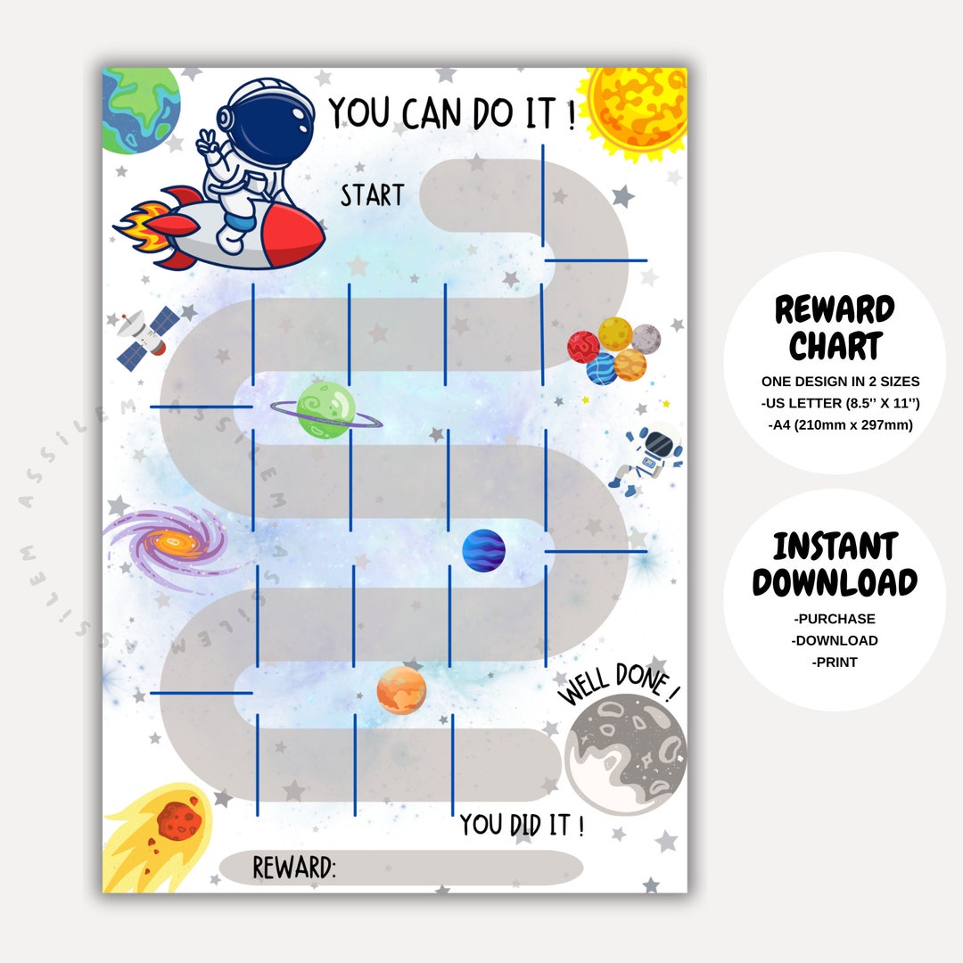 Outer Space Astronaut Reward Chart for Kids,printable Blue Motivational ...
