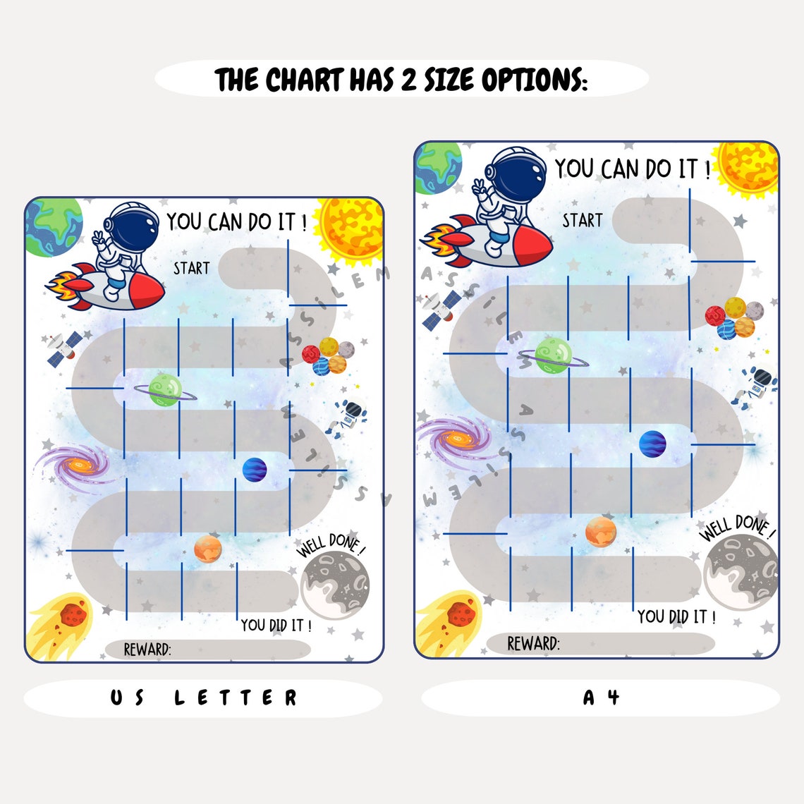 Outer Space Astronaut Reward Chart for Kids,printable Blue Motivational ...